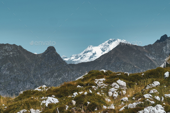 Mountain landscape with three levels of terrain Stock Photo by michelangeloop